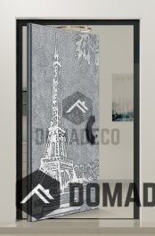 PIVOT Paris - pivot door with Eiffel Tower texture of milled metal Domadeco