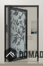 PIVOT G4 - Glass entry aluminum door with decorative panel Domadeco