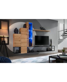 Modern living room entertainment center - solid wood, oak. Domadeco