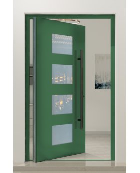 Aluminum Reynaers pivot entry doors. Domadeco