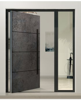 PIVOT M23 - aluminum pivot door with squareds in liquid metal Domadeco