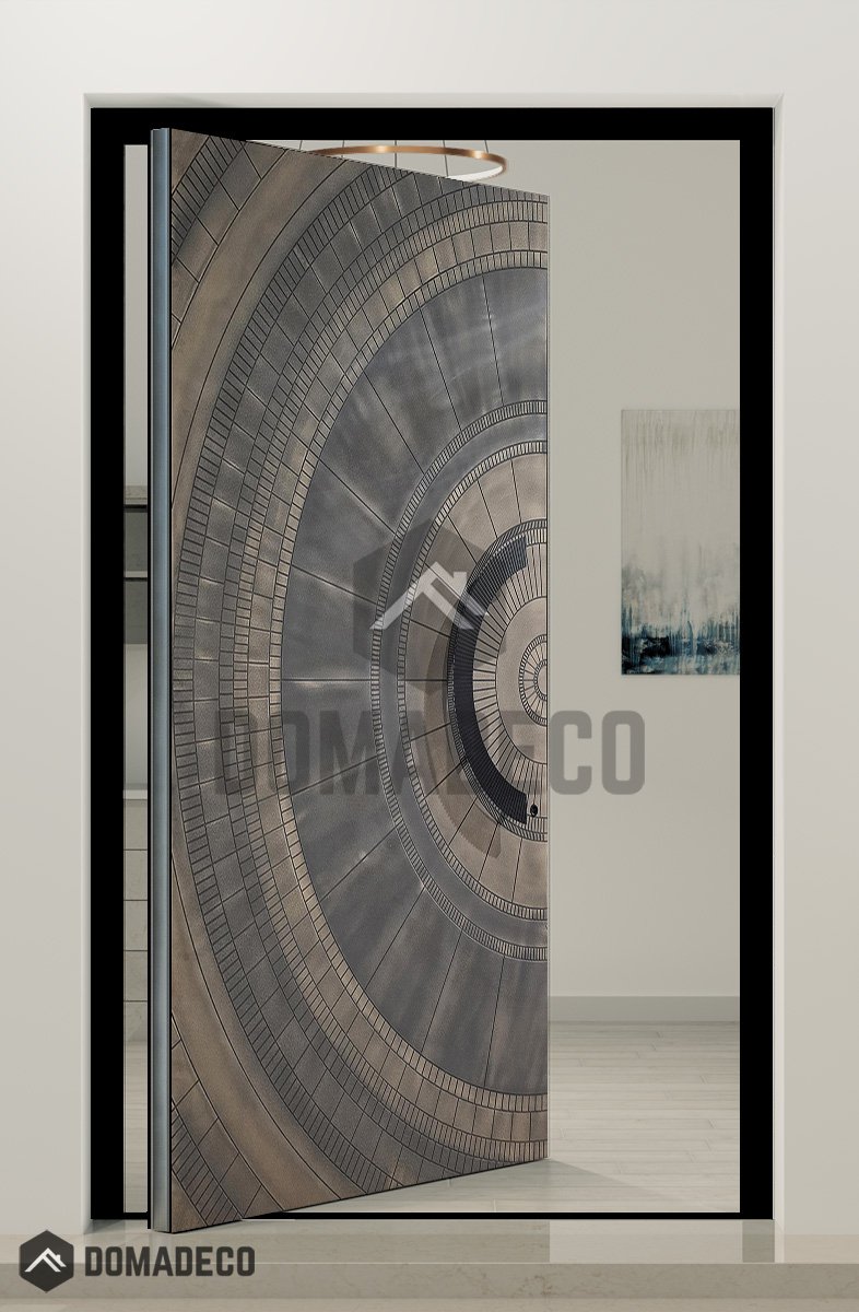 PIVOT M6 - pivot door with bronze texture of milled metal Domadeco