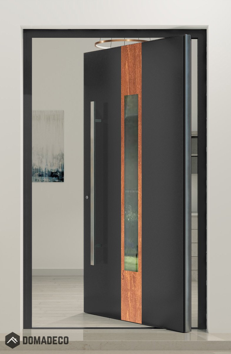 PIVOT V08 - aluminum front door with wooden decor Domadeco