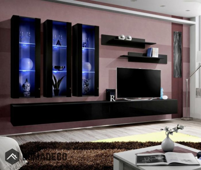 Black wall units for living room store