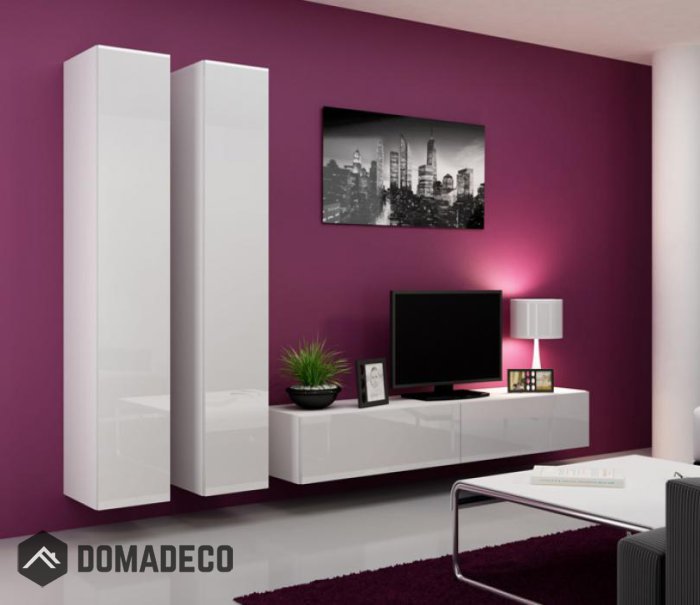 Seattle 13 gloss white modern tv wall unit
